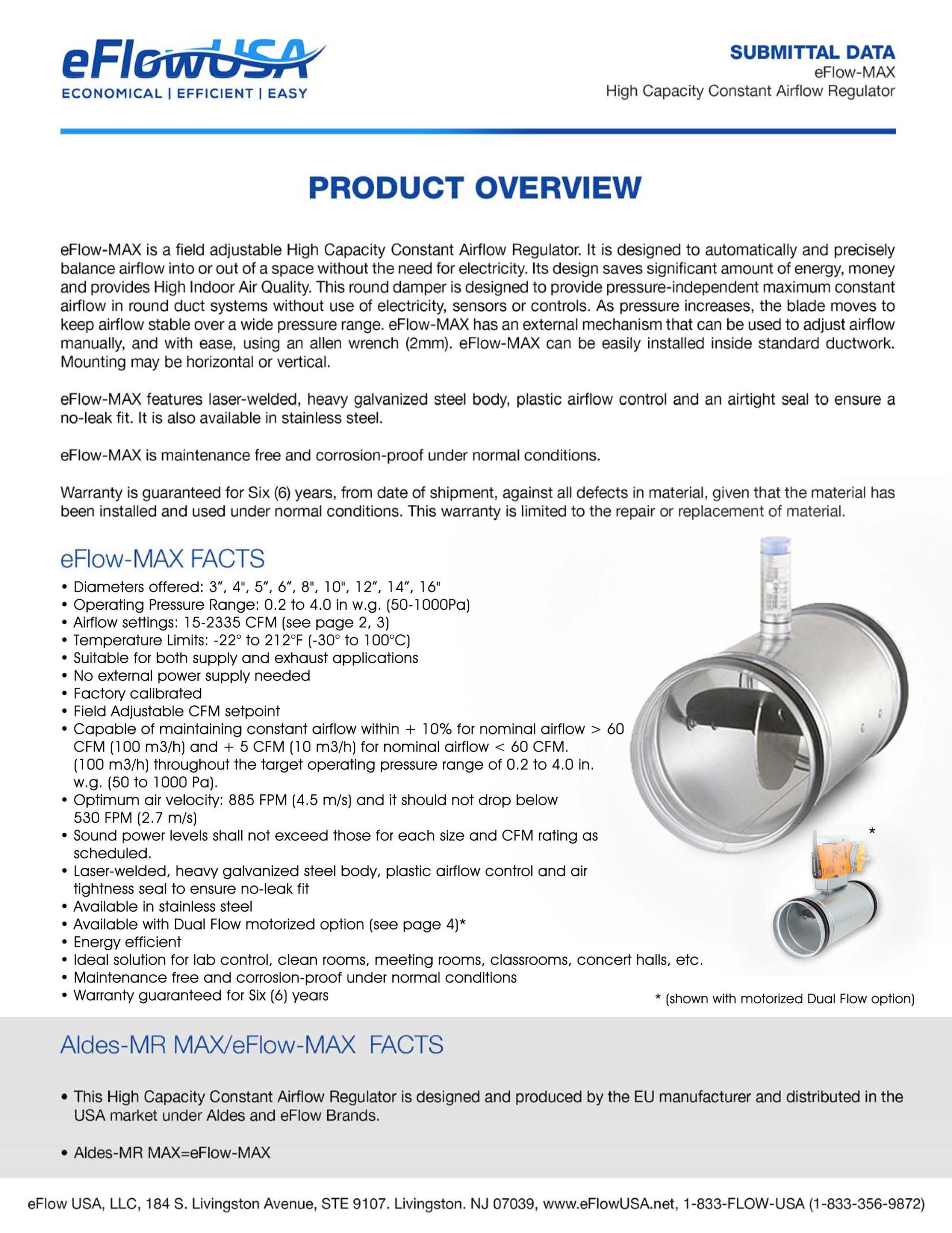 eFlow MAX, MAX Low Flow, MAX Dual Flow Submittal Data - eFlow USA